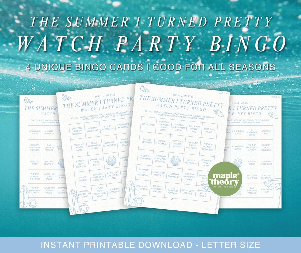 The Summer I Turned Pretty Watch Party Bingo Printable | Cousins Beach ...