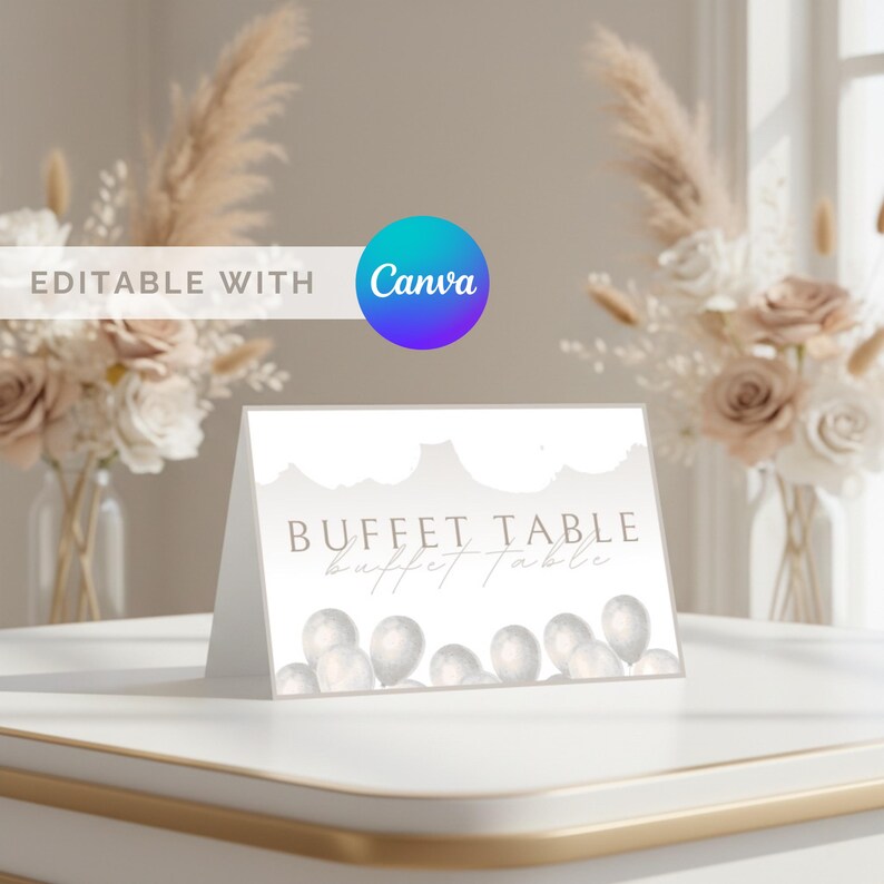 Neutral Buffet Table Card Printable, Baby Shower Food Labels, Editable ...