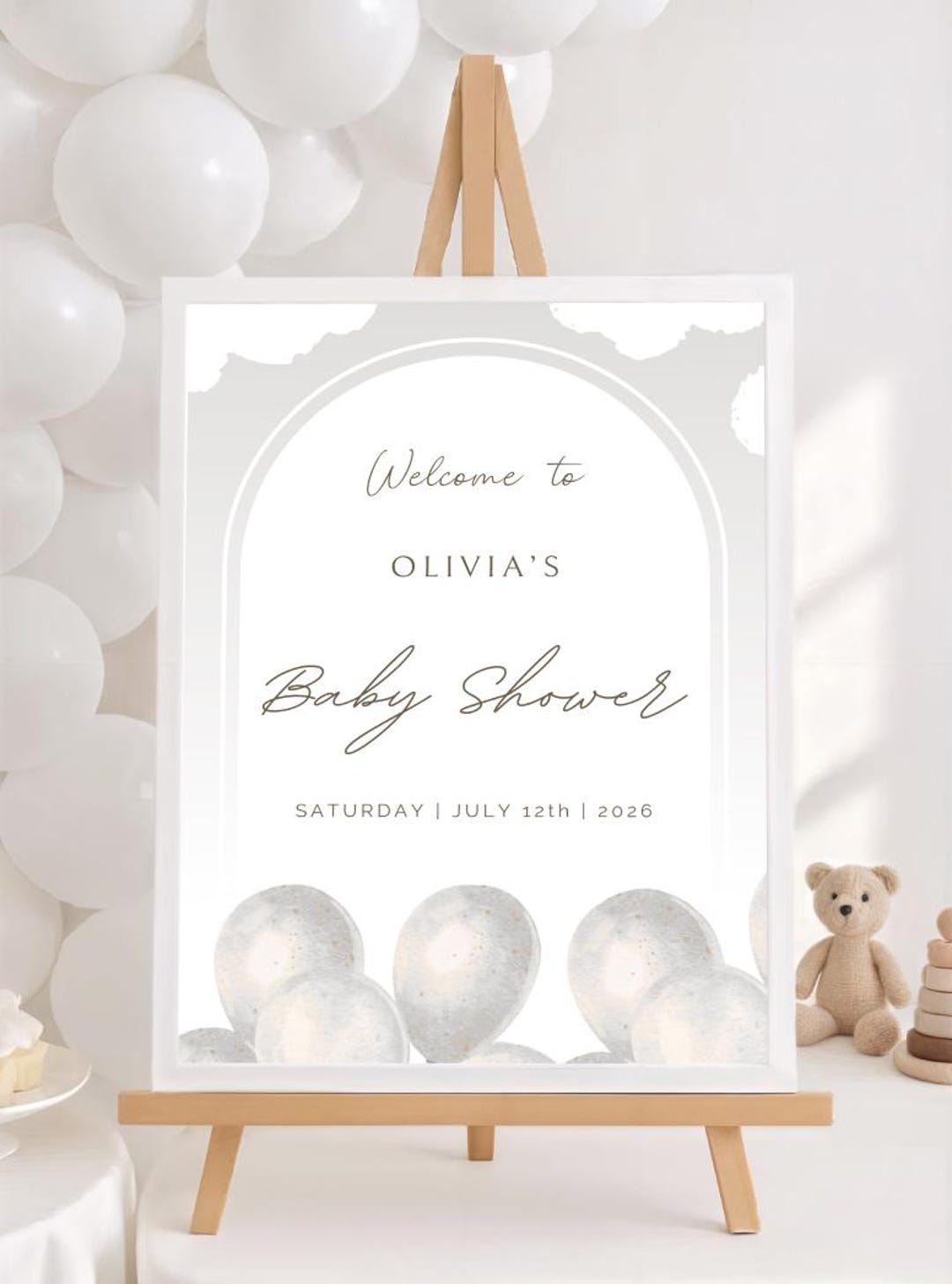 Neutral Baby Shower Welcome Sign Template, Minimalist Balloon Theme ...