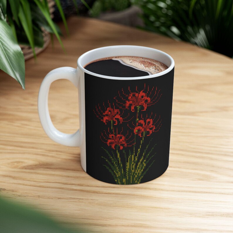 Lycoris Radiata Pixel Art Mug - Botanical Flower Coffee Cup - Etsy