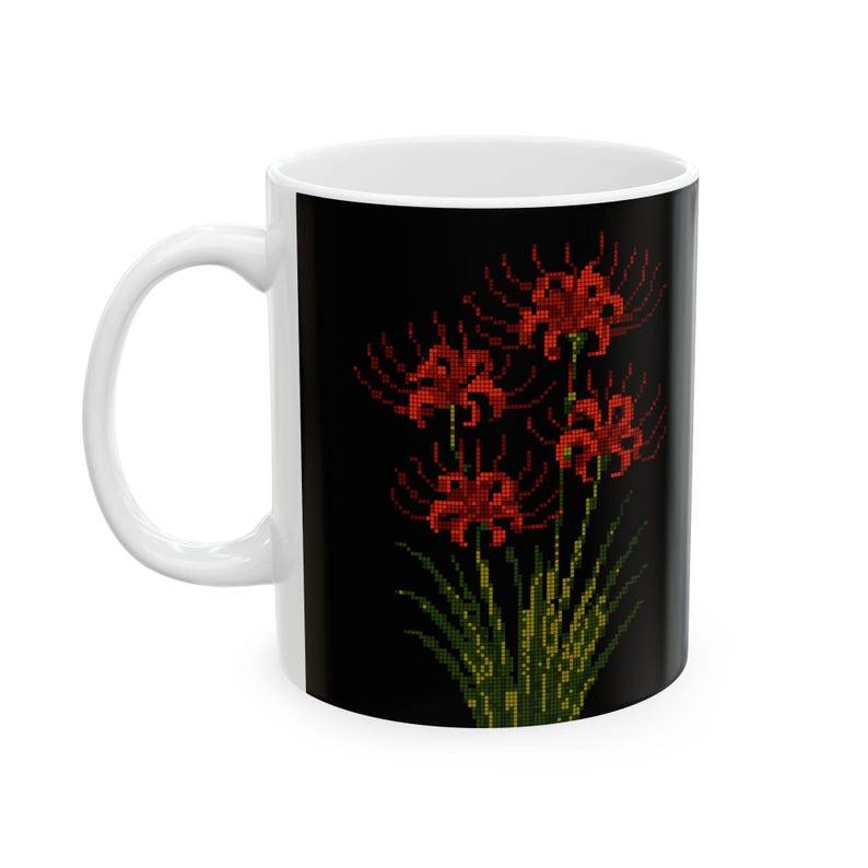 Lycoris Radiata Pixel Art Mug - Botanical Flower Coffee Cup - Etsy