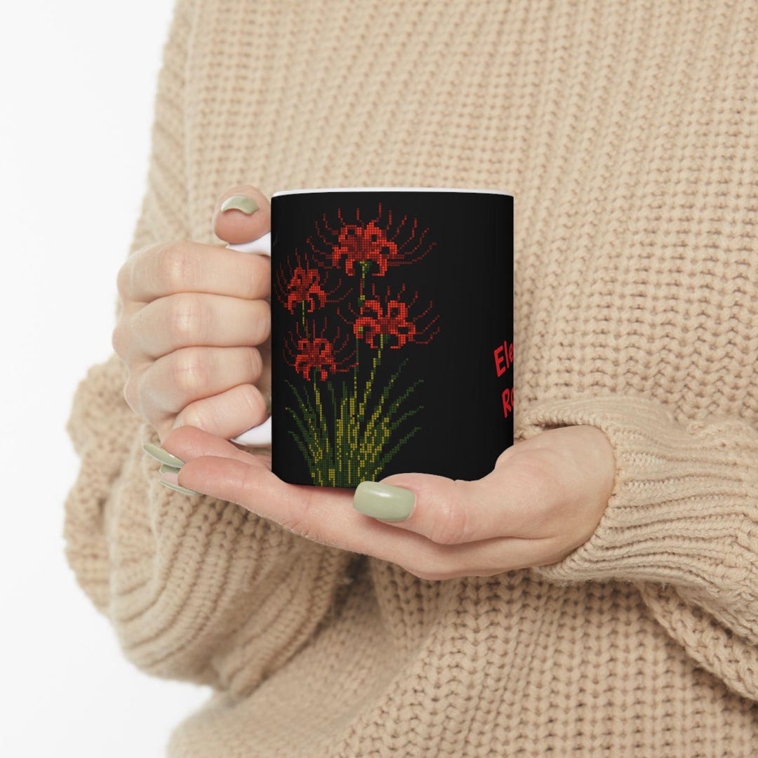 Lycoris Radiata Pixel Art Mug - Botanical Flower Coffee Cup - Etsy