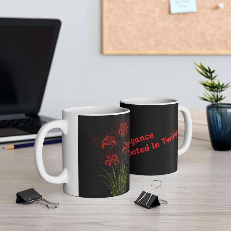 Lycoris Radiata Pixel Art Mug - Botanical Flower Coffee Cup - Etsy