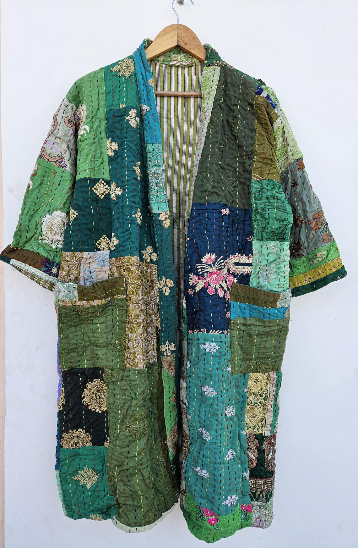 Patchwork Kantha Kimono Robe, Quilted Cotton Coat, Vintage Style - Etsy