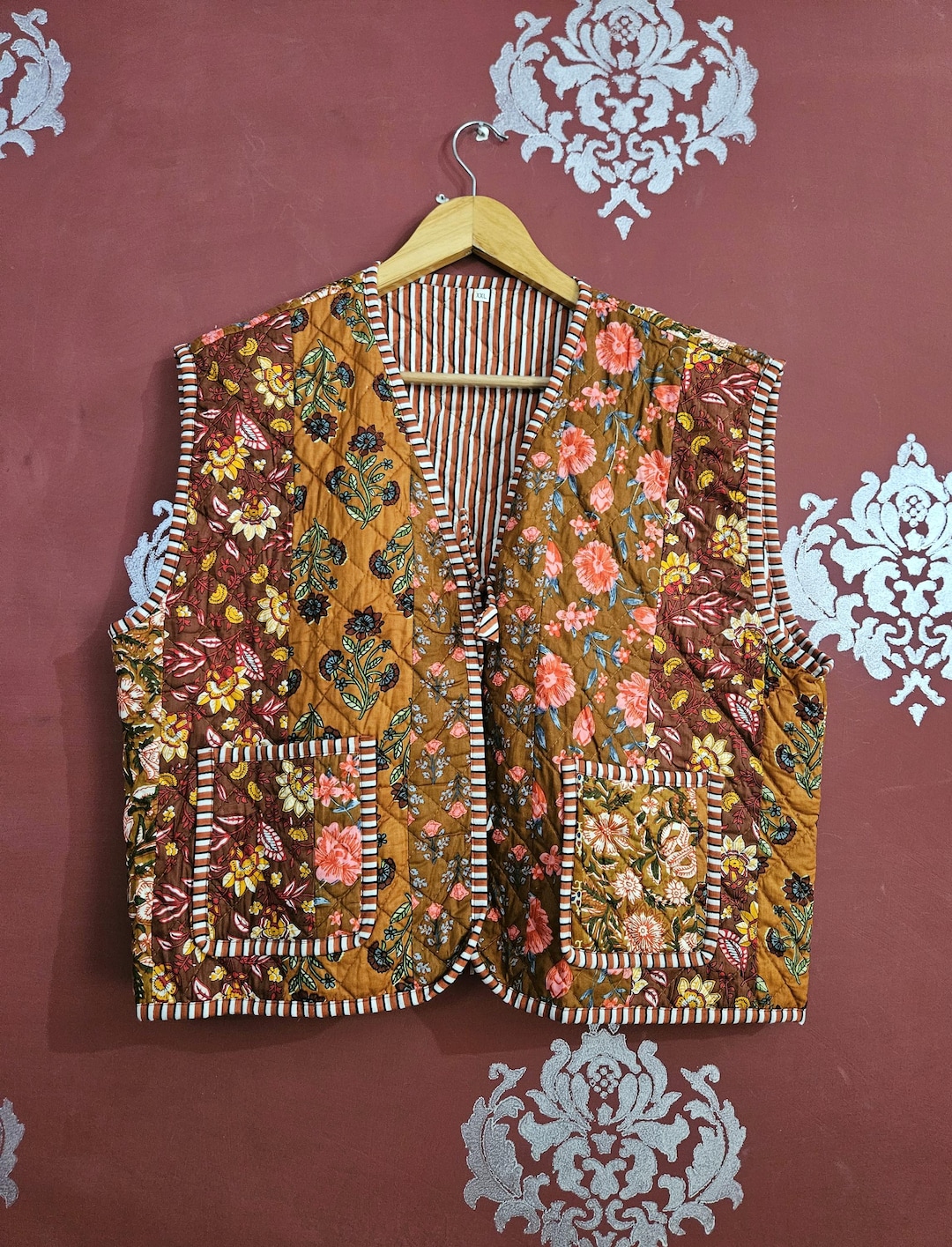 Handmade Block Printed Cotton Vest: Burfi Quilted Sleeveless Jacket - Etsy