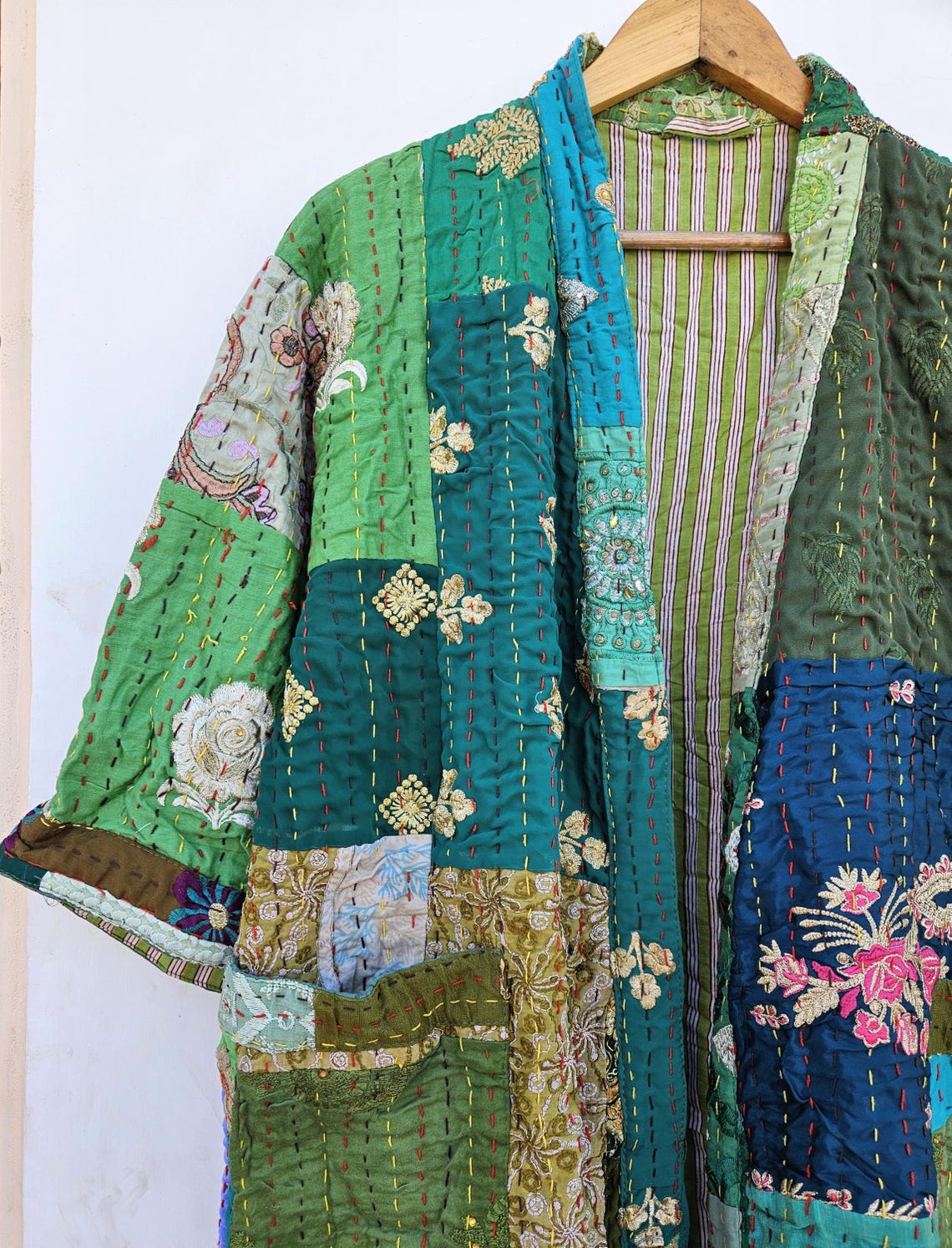 Patchwork Kantha Kimono Robe, Quilted Cotton Coat, Vintage Style - Etsy