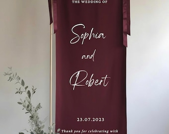 Luxury Burgundy Wedding Welcome Sign, Fabric Banner With Ribbons ...