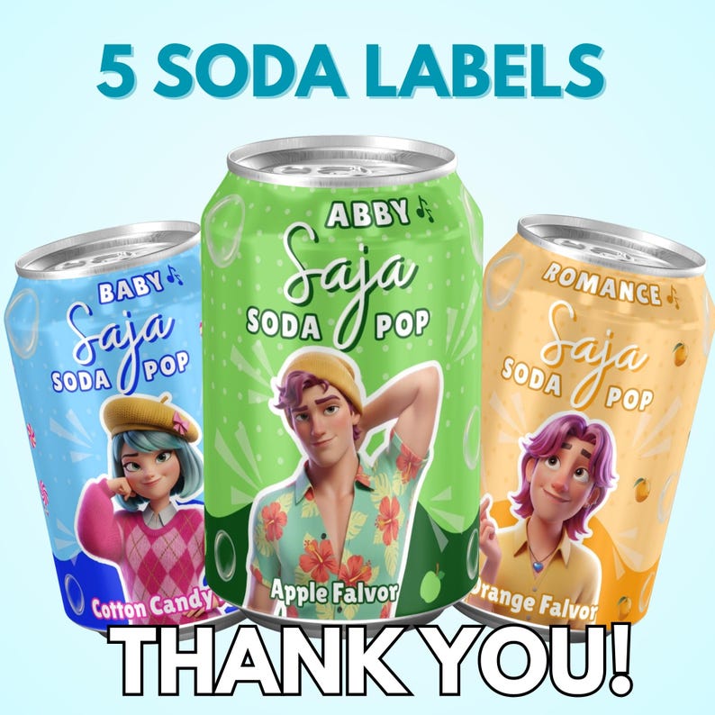 Kpop Demon Hunters Label, Saja Boys Soda Pop Can Labels, Jinu Baby Abby ...