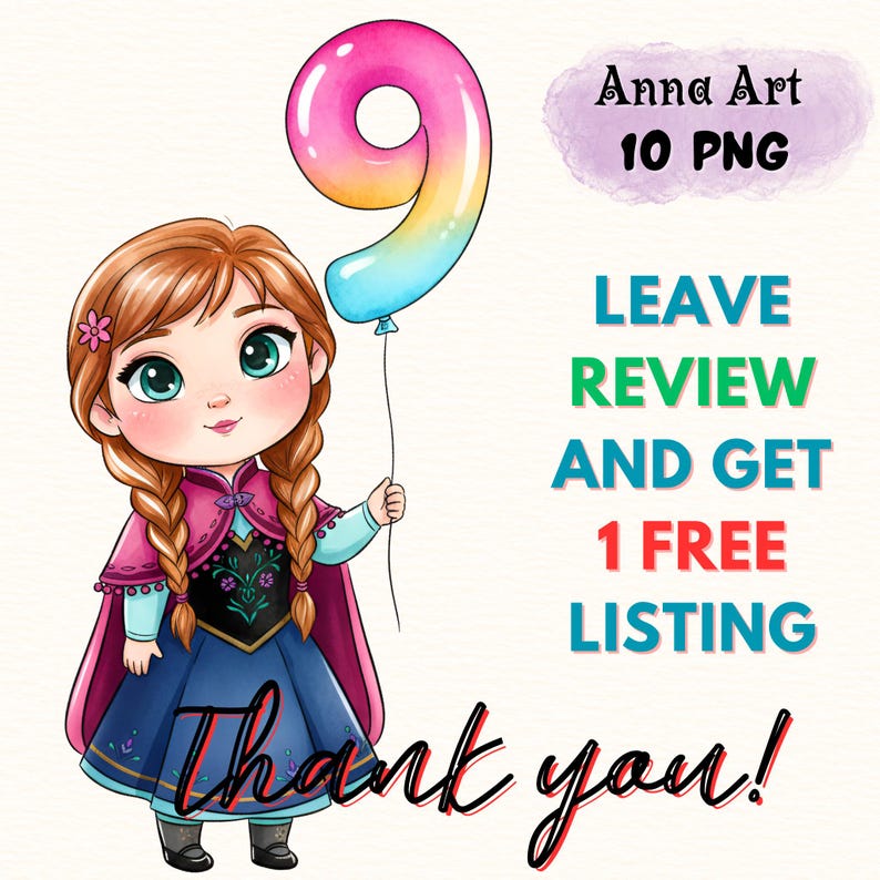 Princess Anna Ballon Cliparts, Watercolor Anna Holding Number Ballons ...