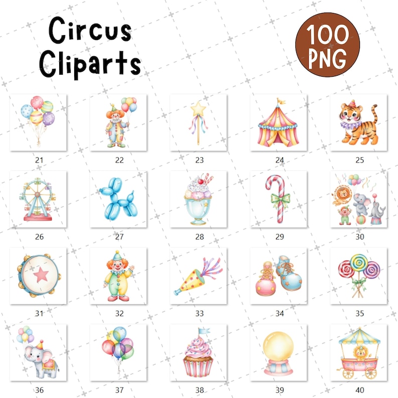 Circus Watercolor Cliparts, Cute Carnival Animals, Circus PNG, Boho ...