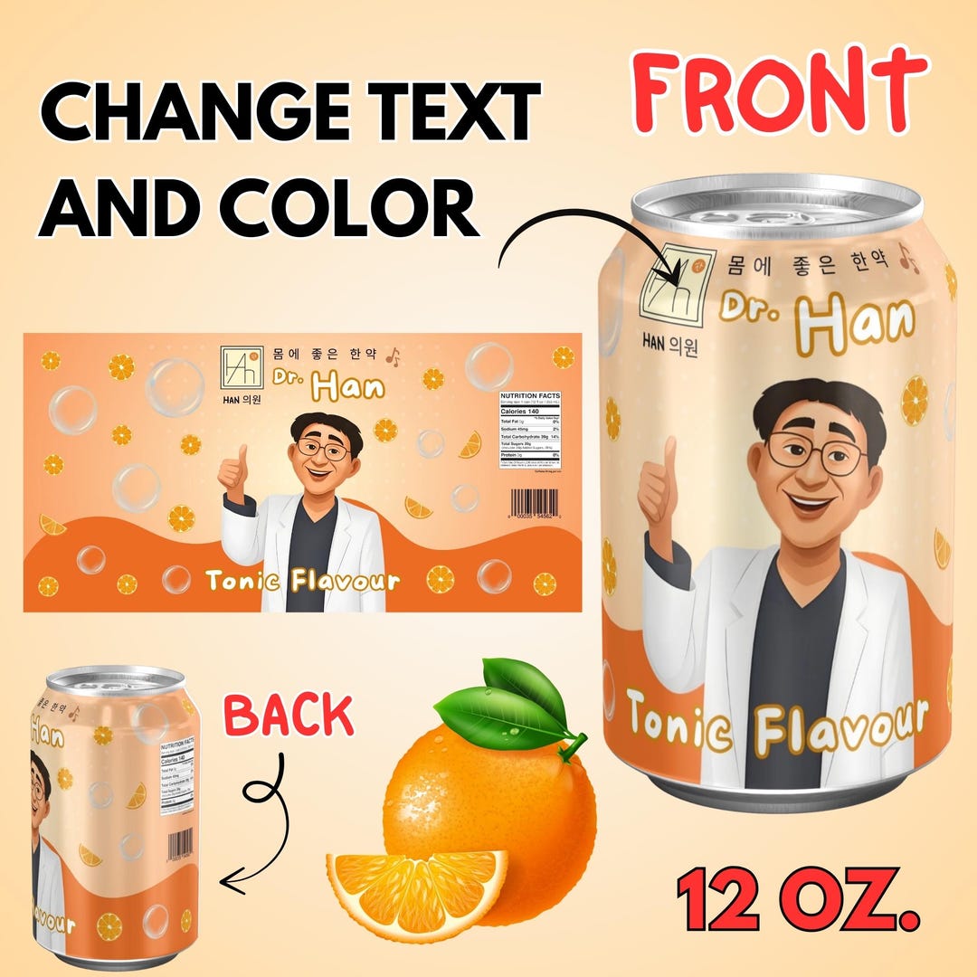 Kpop Demon Hunters Dr. Han's Tonic Can Label, Dr. Han's Tonic Wrapper ...