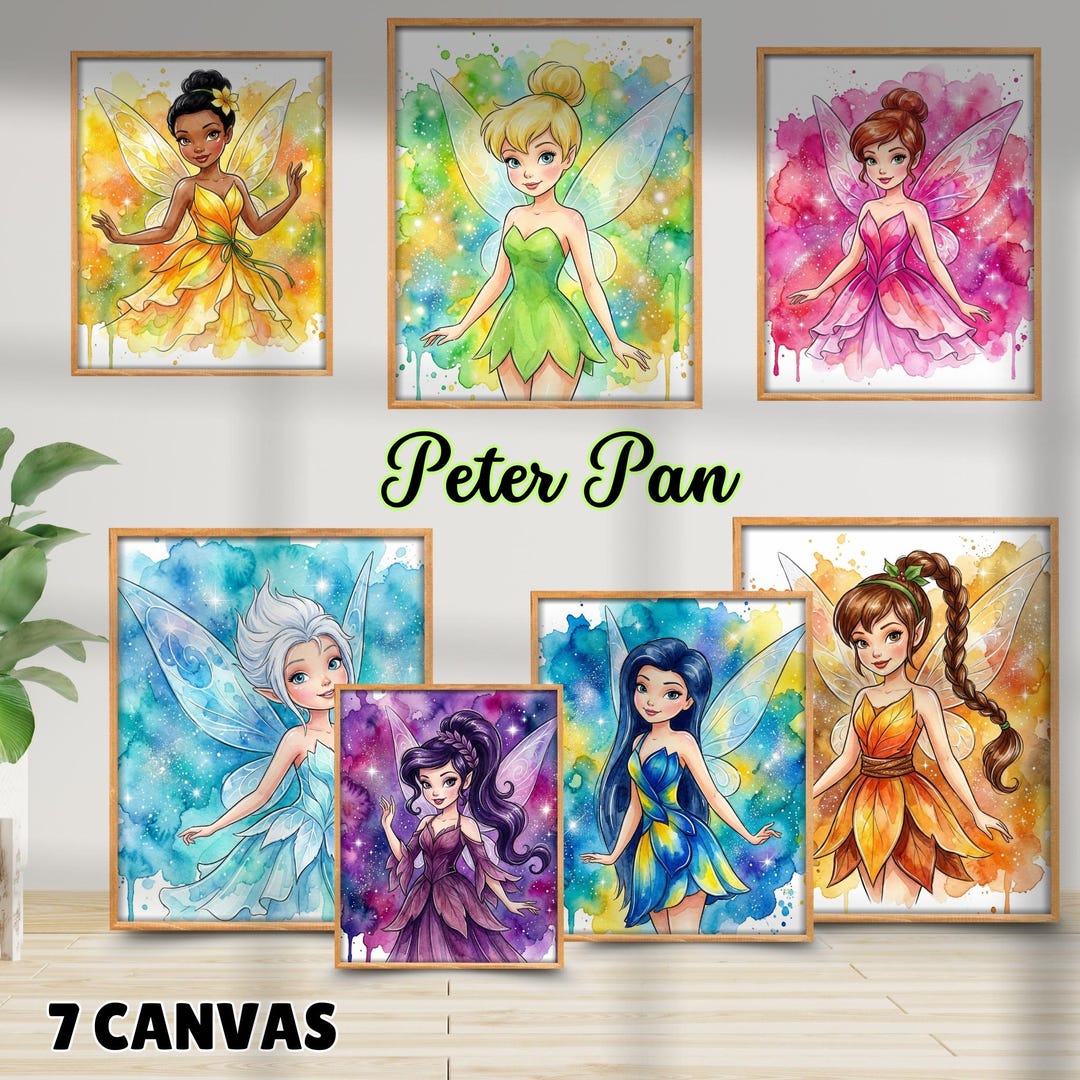 Tinkerbell Watercolor 7 Wall Art, Tinkerbell and Friends Room Decor ...