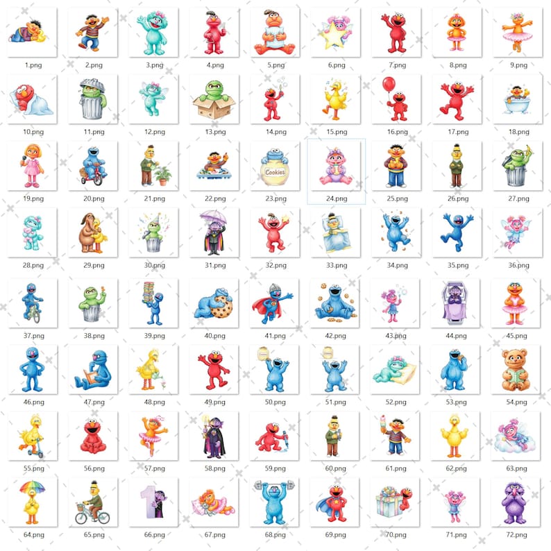 Sesame Street Cliparts 110 PNG Bundle, Street Monsters Characters, Cookie Monster, Big Bird ...
