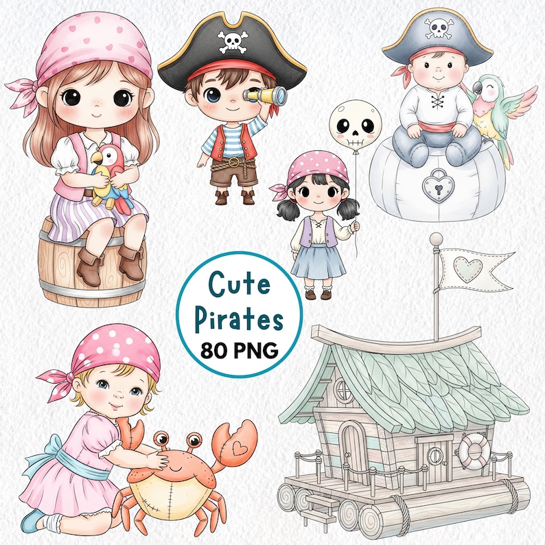 Cute Pirates Clipart PNG, Pirates Birthday Party, Watercolor Pirate ...