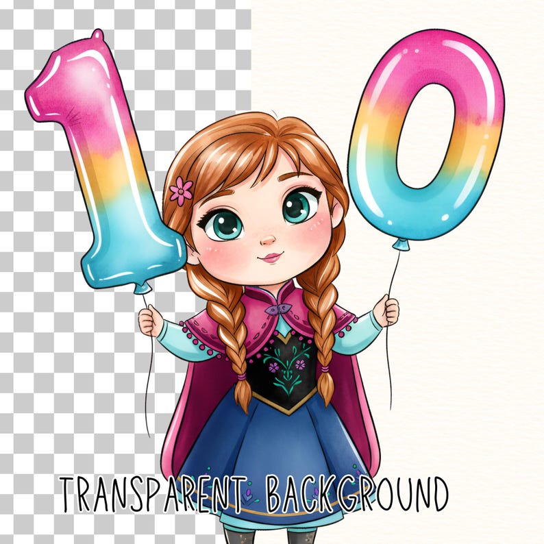 Princess Anna Ballon Cliparts, Watercolor Anna Holding Number Ballons ...
