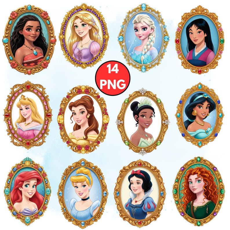 Princess Frame Cliparts PNG, Princess Watercolor, Jasmine, Elsa ...