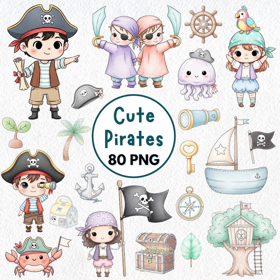 Cute Pirates Clipart PNG, Pirates Birthday Party, Watercolor Pirate ...