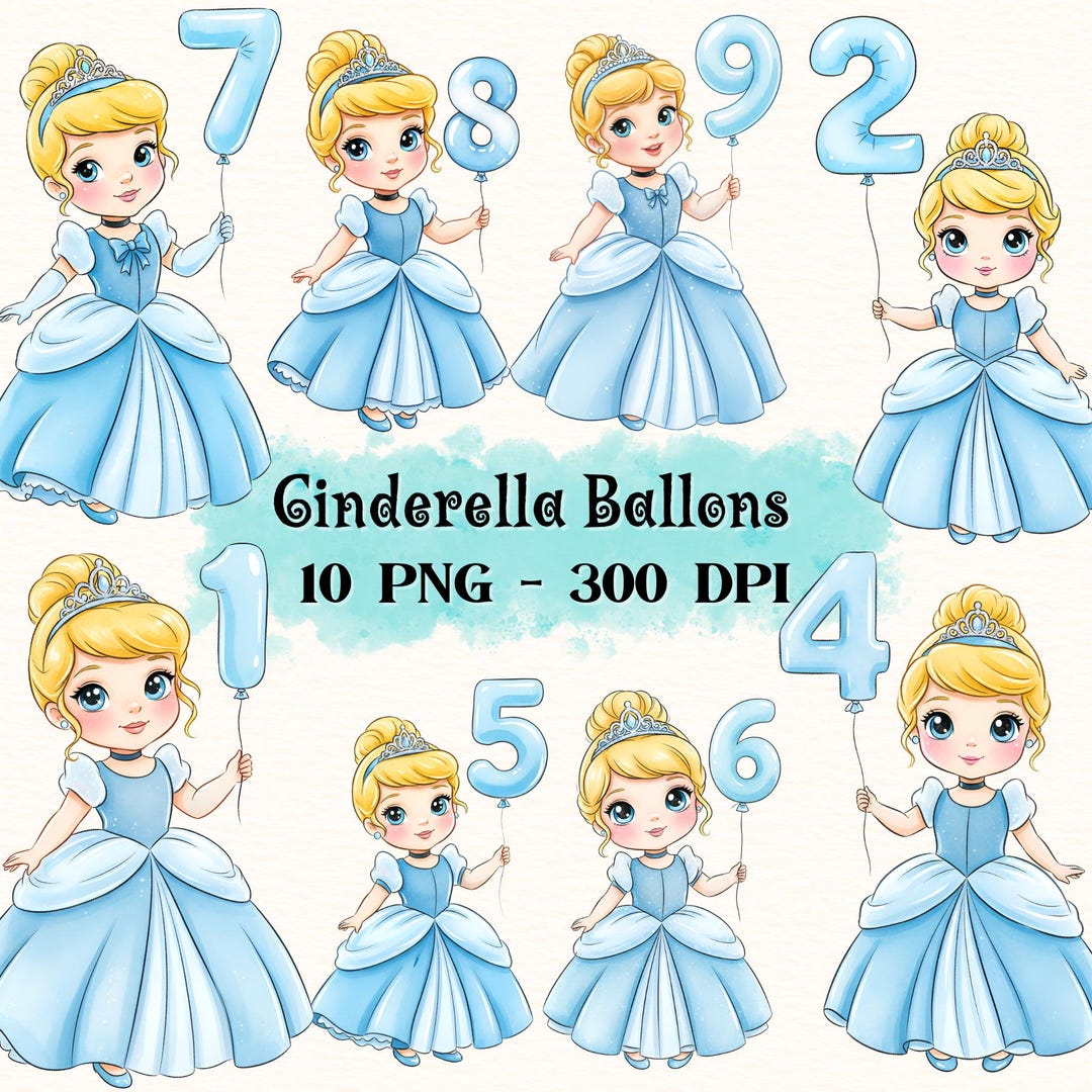 Princess Cinderella Ballon Cliparts, Watercolor Cinderella Holding ...