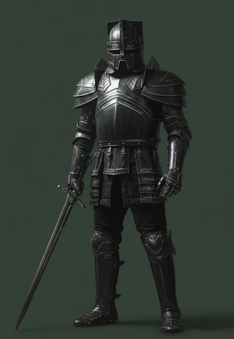 Medieval Black Knight Full Body Armor Suit With Sword | Gothic Steel ...