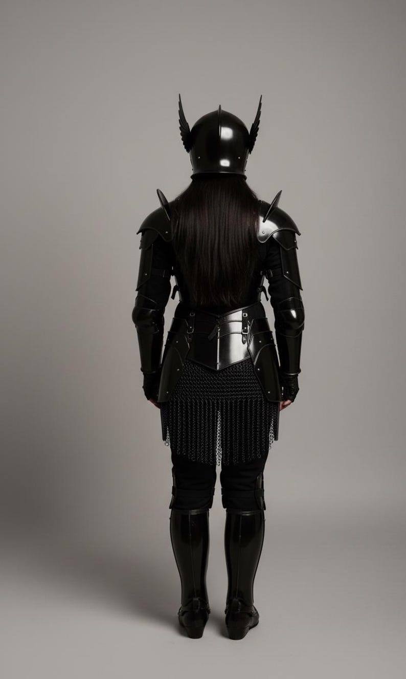 Black Barbuta Winged Medieval Knight Full Women Body Armor Suit ...