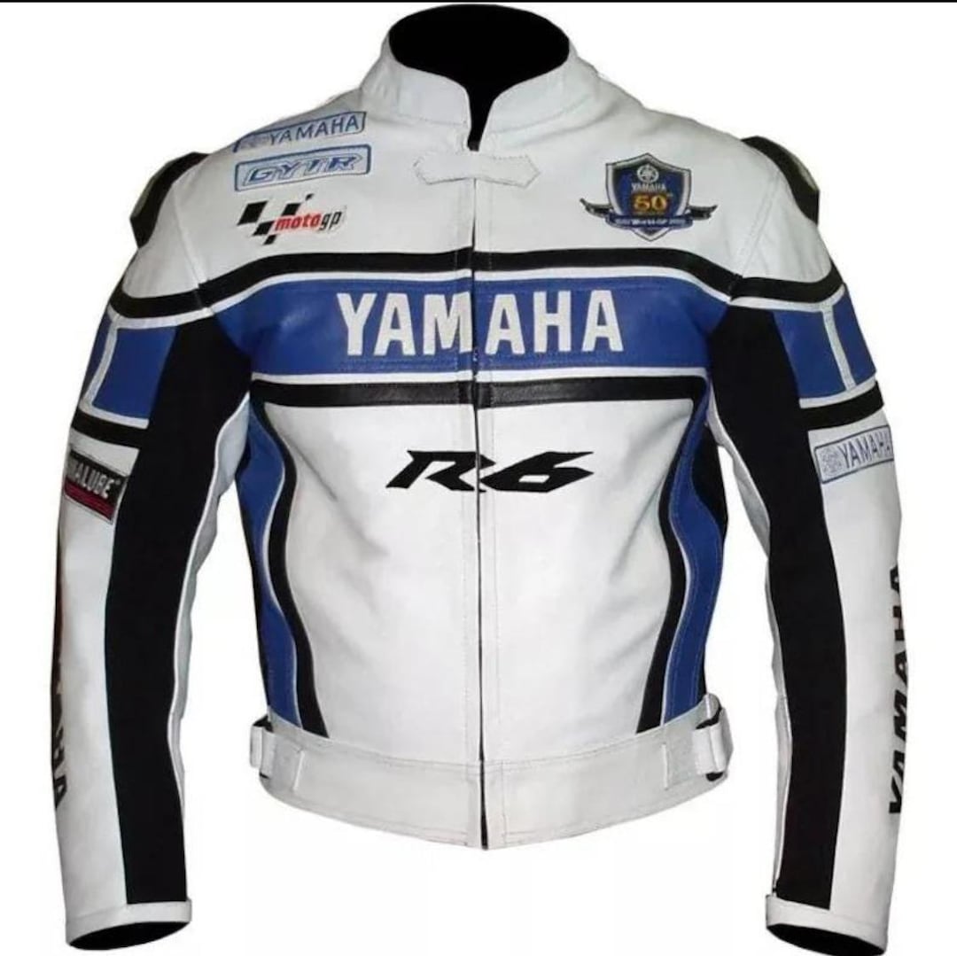 Handmade Yamaha R6 Motogp Leather Jacket for Men, White & Blue ...