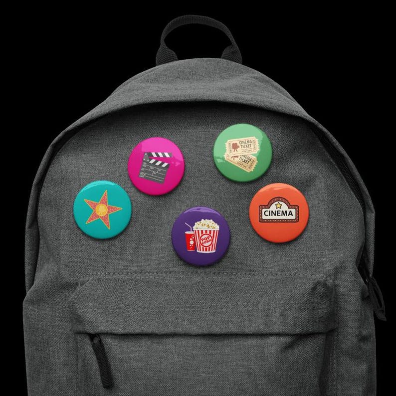 Movie Night Button Pin Set: Retro Cinema Lover Badges - Etsy