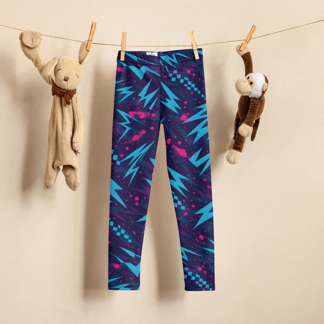Electric Pop Kids Leggings: 80s Lightning Bolt Print - Colorful ...