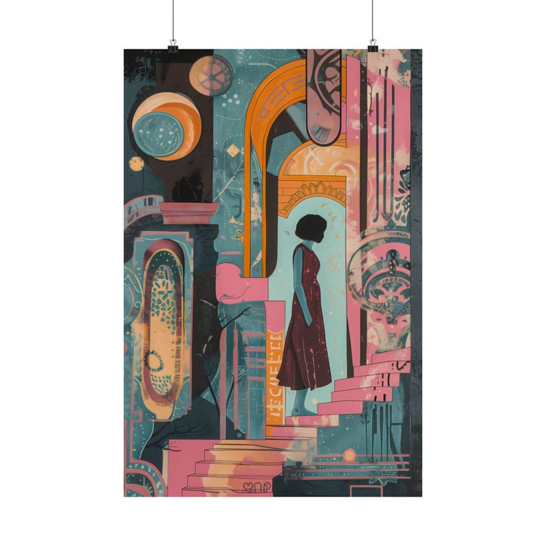 Art Nouveau Inspired Architectural Wall Art Poster - Surreal Staircase ...