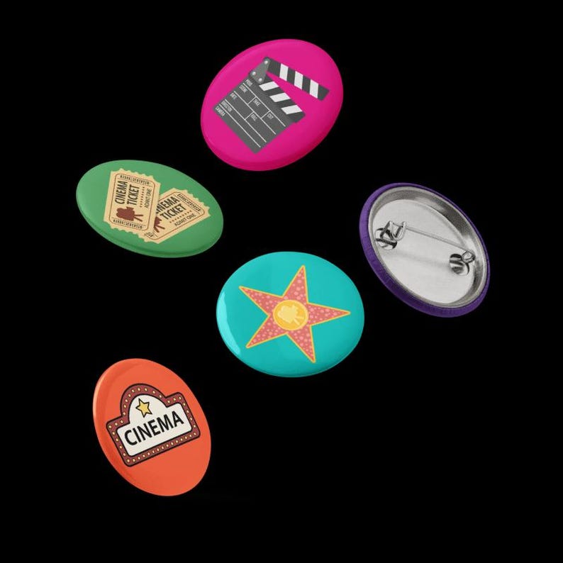 Movie Night Button Pin Set: Retro Cinema Lover Badges - Etsy
