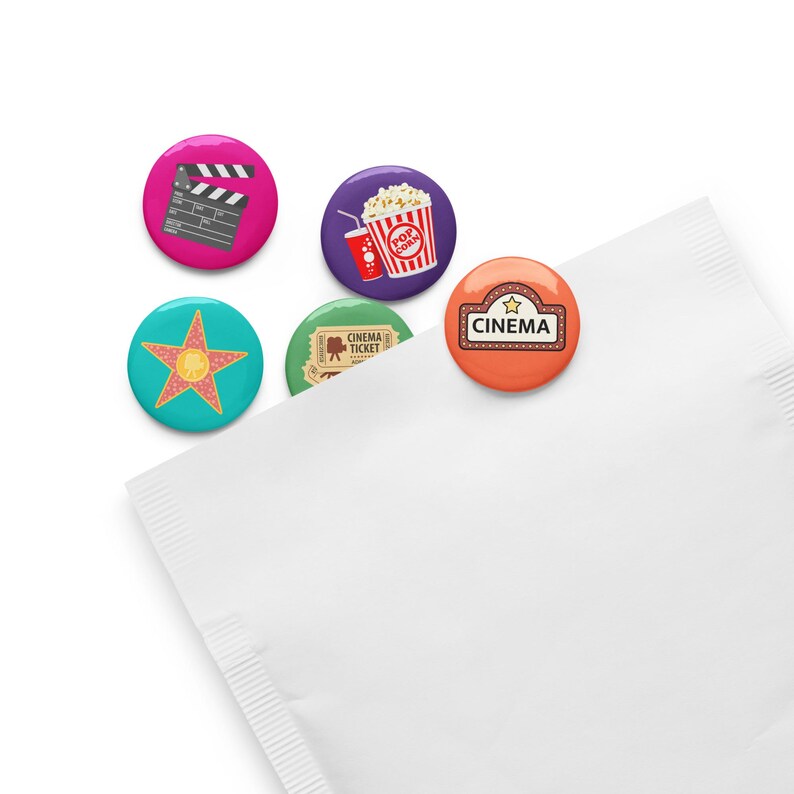 Movie Night Button Pin Set: Retro Cinema Lover Badges - Etsy