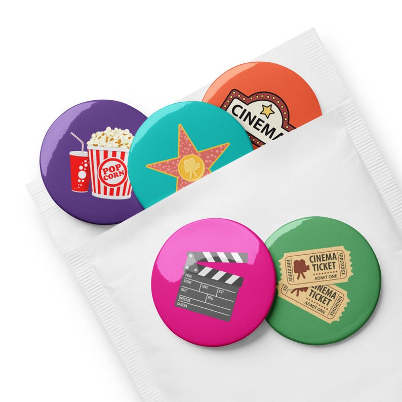Movie Night Button Pin Set: Retro Cinema Lover Badges - Etsy