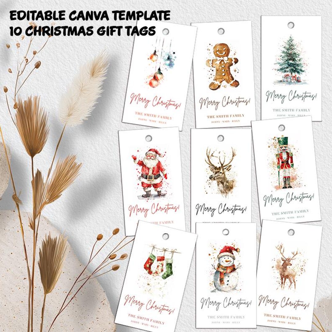 Watercolor Christmas Gift Tags | Editable Festive Holiday Labels (canva ...