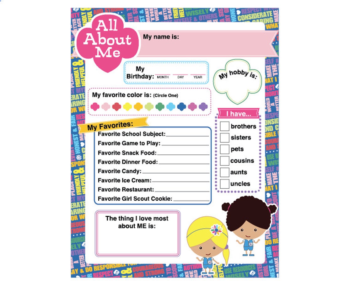 Daisy Girl Scout Activity - All About Me - Printable Instant Download ...