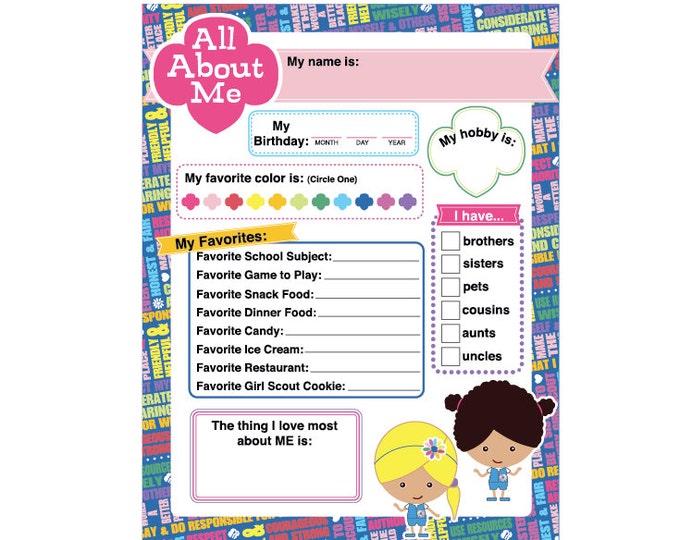 Daisy Girl Scout Activity - All About Me - Printable Instant Download ...