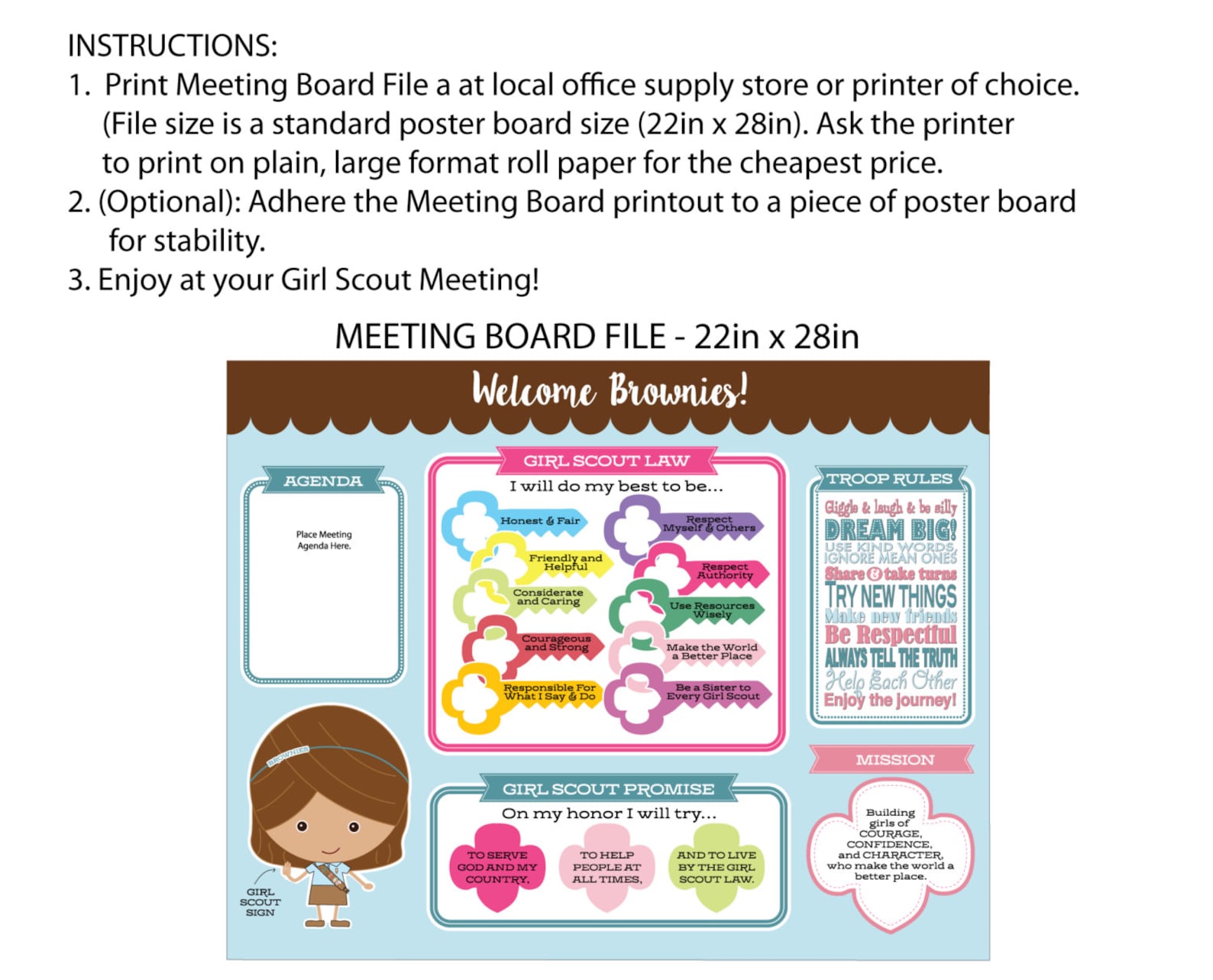 Brownie Girl Scout Promise & Law Meeting Board - Printable Instant ...