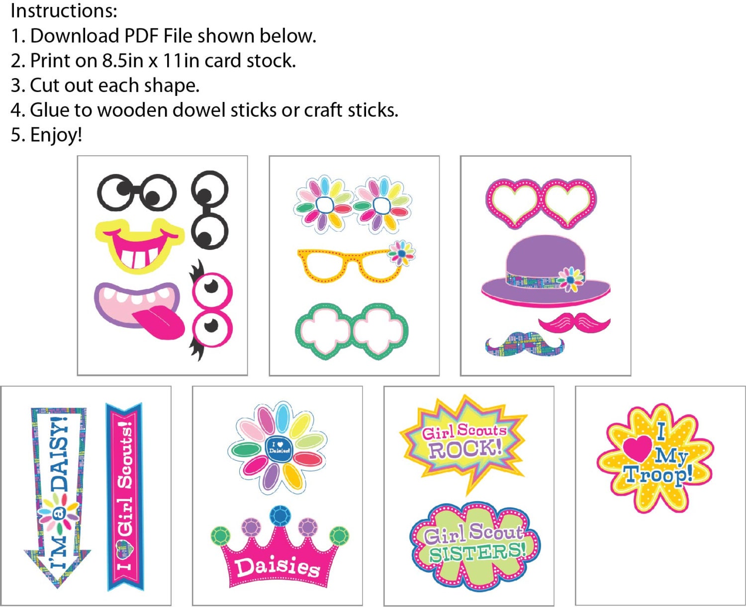 Daisy Girl Scout Photo Booth Props - Printable Instant Download - Etsy