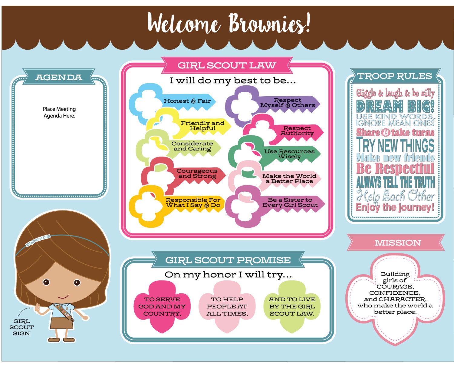 Brownie Girl Scout Promise And Law Meeting Board Printable Instant