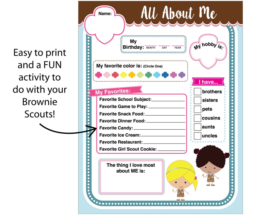 Brownie Girl Scout Activity All About Me Printable Instant Download - Etsy