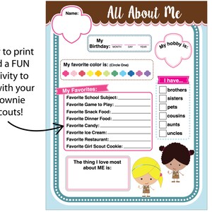 Brownie Girl Scout Activity All About Me Printable Instant Download - Etsy
