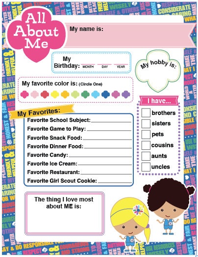 Daisy Girl Scout Activity - All About Me - Printable Instant Download ...