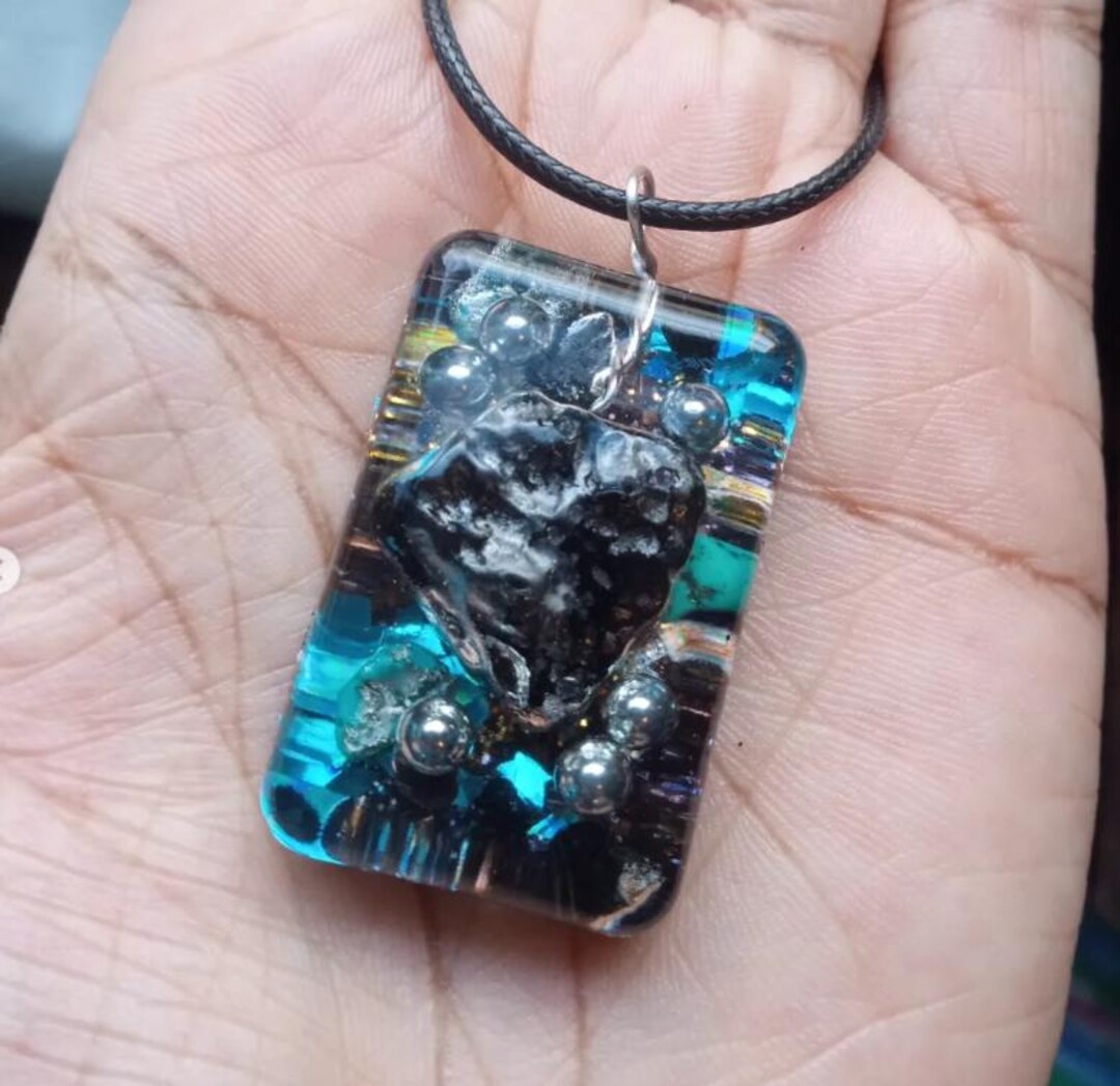 Bright Meteor Gemstone & Resin Pendant Necklace Tektite, Turquoise ...