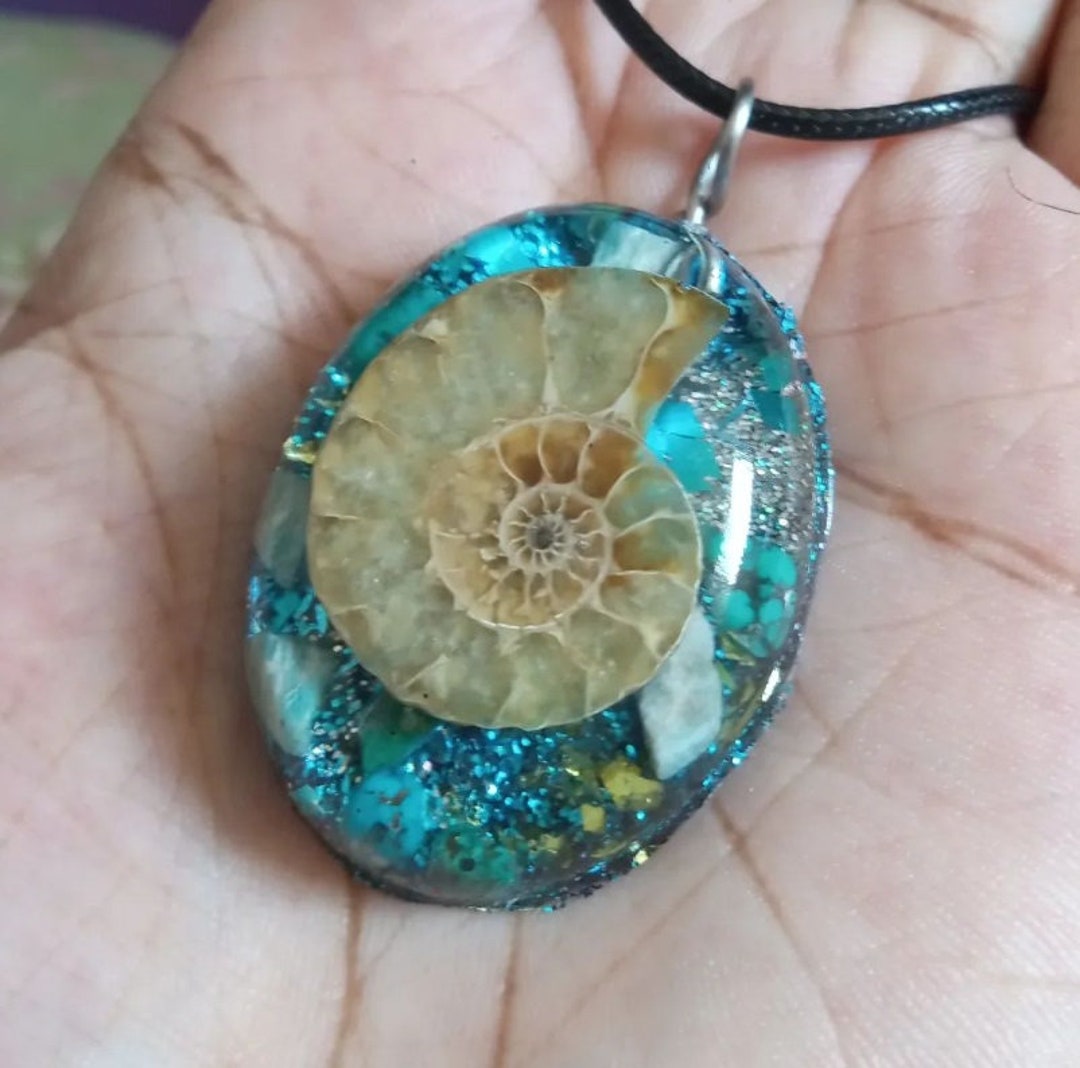 Ancient Spin Resin & Crystals Pendant Necklace Turquoise, Amazonite ...