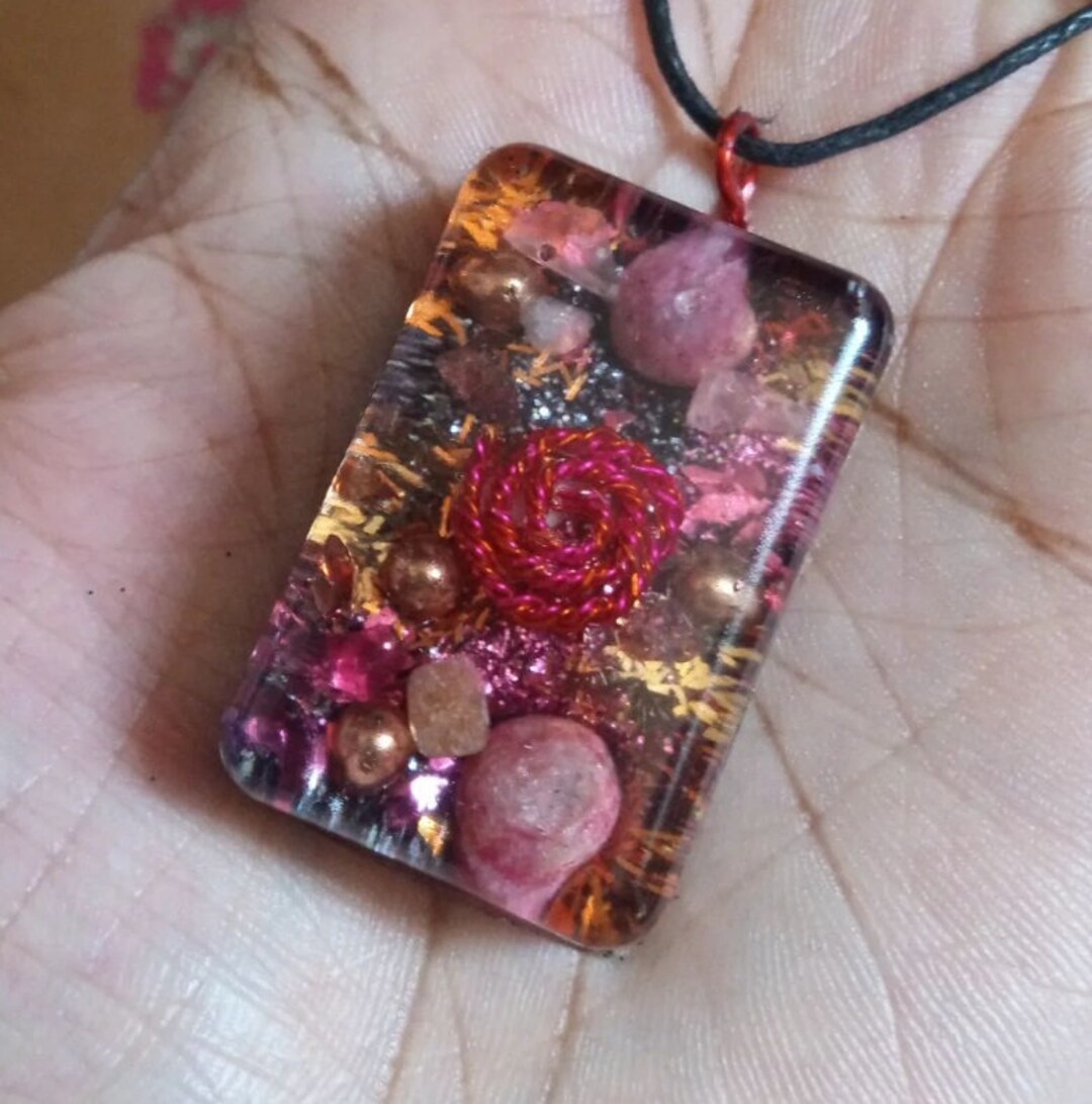 Pink Expectation Crystals & Resin Pendant Necklace Rhodonite ...
