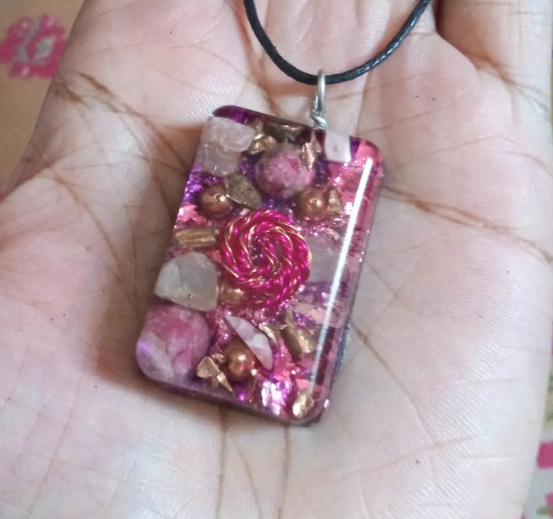 Pink Daylight Crystals & Resin Pendant Necklace Rhodonite, Aventurine ...