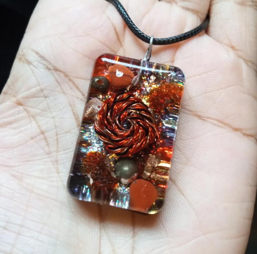 Heat Flare - Gemstone & Resin Pendant Necklace - Sunstone, Red Jasper ...