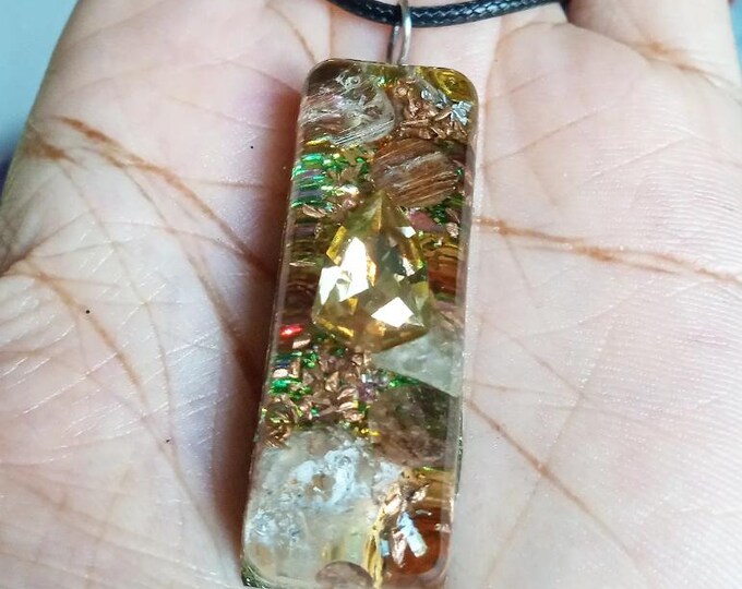 CUSTOM Flourish - Gemstone & Resin Pendant Necklace- Crystal, Rutilated ...