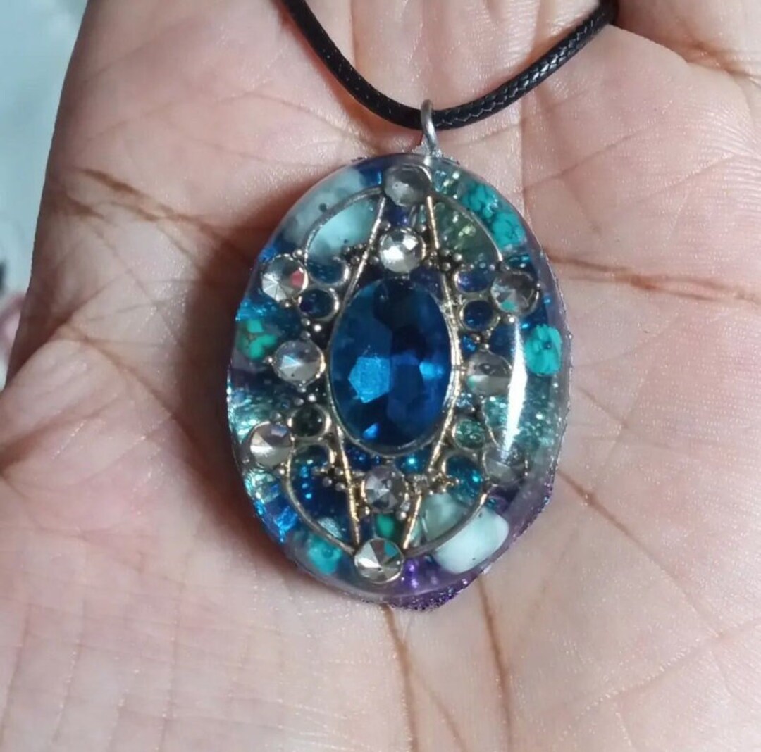 Eternity Resin and Crystals Pendant Necklace Turquoise, Larimar - Etsy