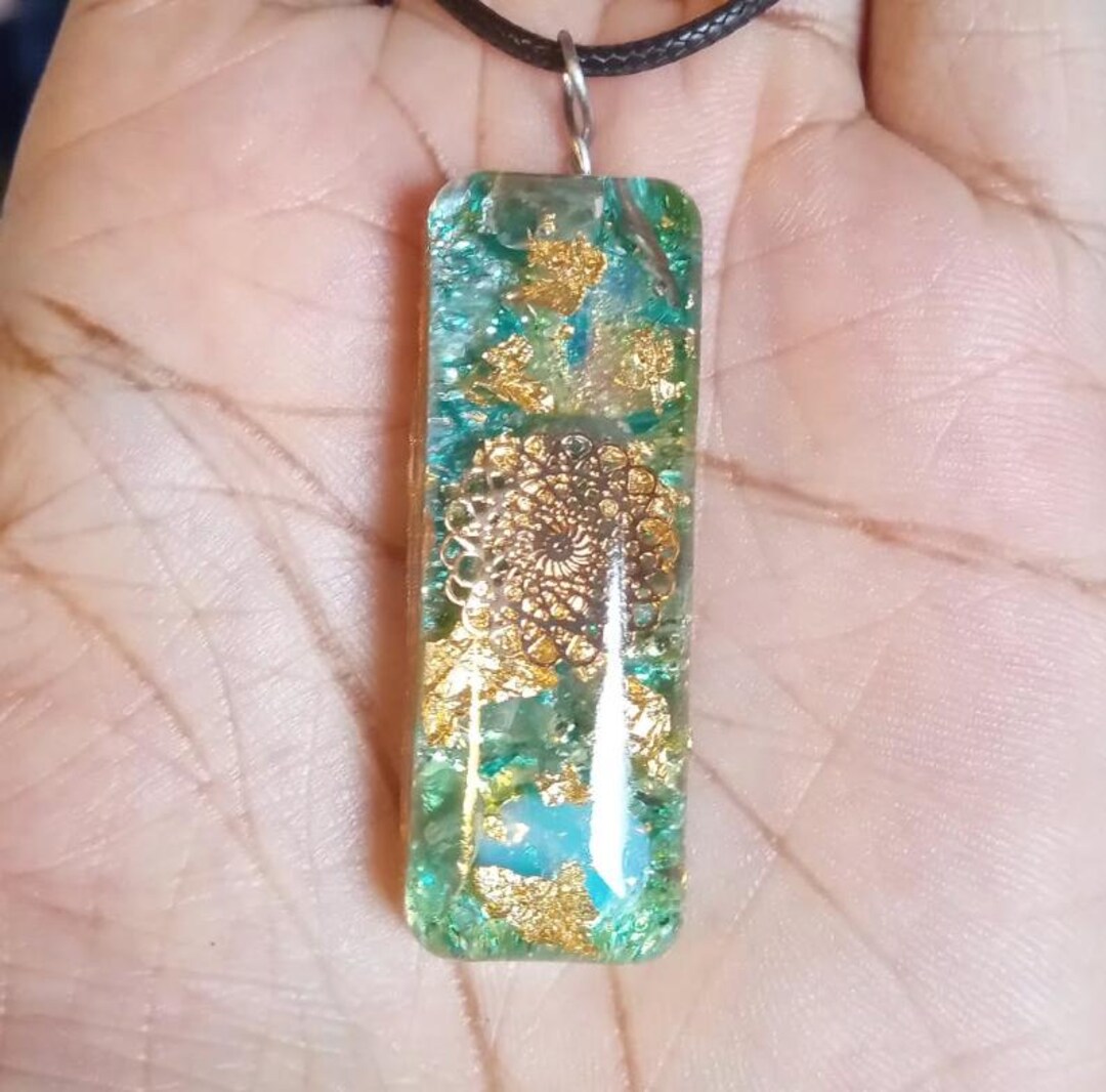 Green Outlook - Gemstone & Resin Pendant Necklace - Opalite, Kyanite ...