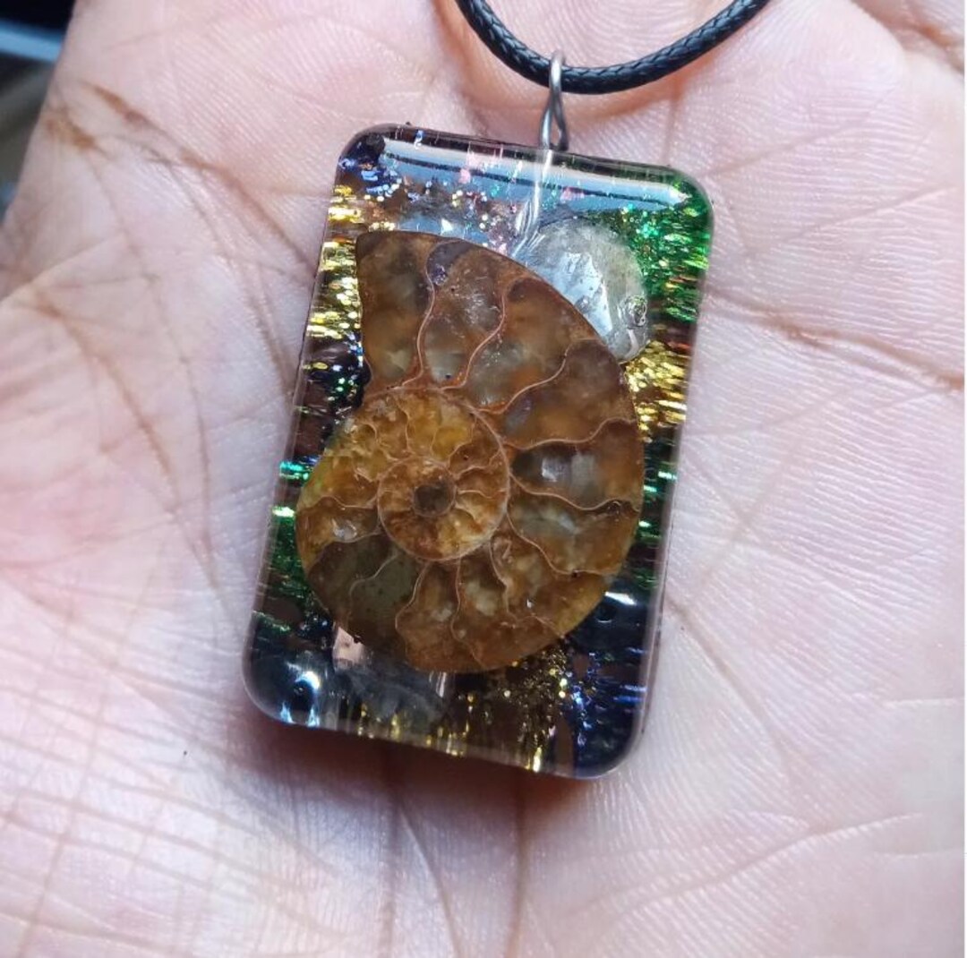 Fossil Effect - Gemstone & Resin Pendant Necklace - Ammonite ...