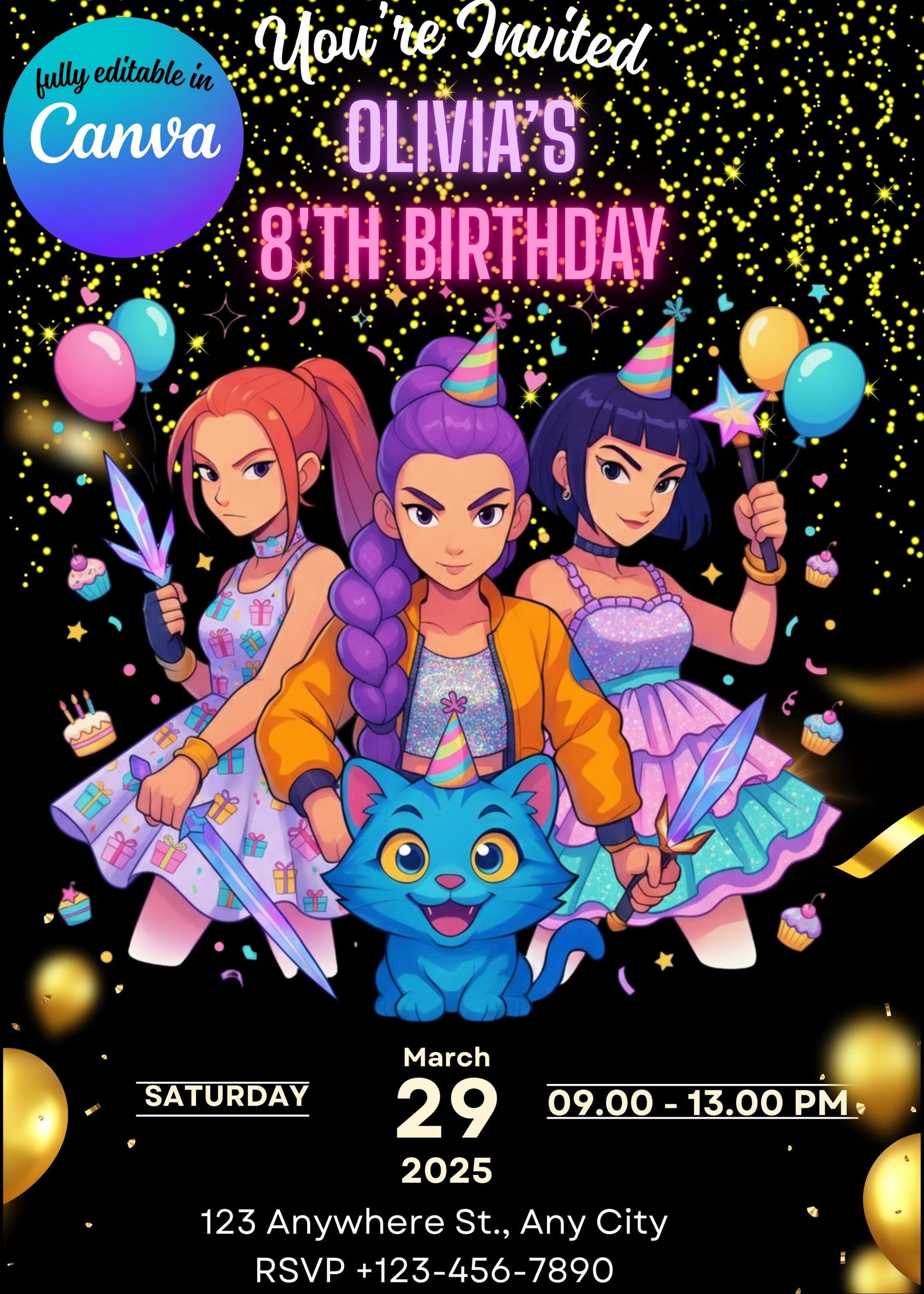 Editable Birthday Invitation| Anime Theme Party| Anime Invite| Birthday ...